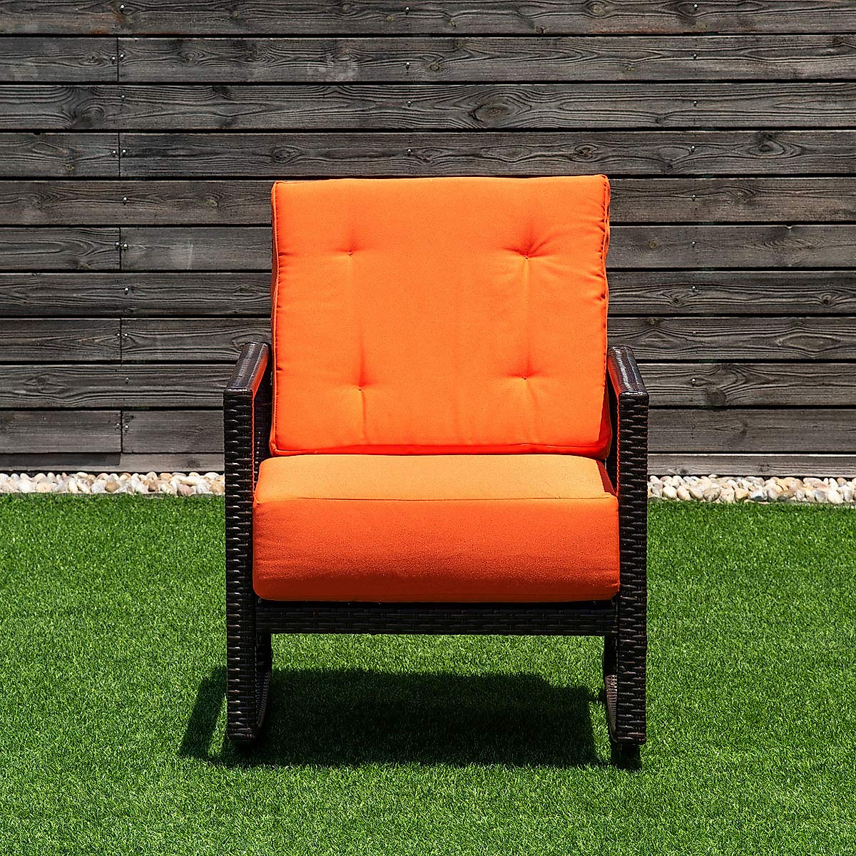 Tangkula (Orange) Rocker, Outdoor Patio Rattan Wicker Rocking Armchair Chair Furniture W/Cushion