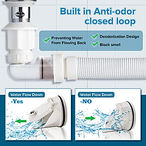 JEAPHA 2 in 1 Bathroom Sink Drain Kit with Flexible & Expandable P-trap pipe for bathroom sinks, Pop Up Drain for 1-1/2'' Drain Hole Extension Hose Tail Pipe, Fits Overflow or No Overflow Vessel Sink
