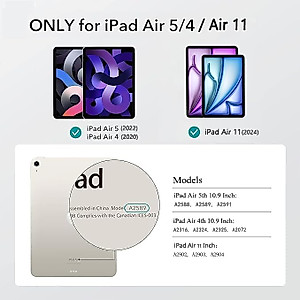 KenKe Case for iPad Air 11 Inch M2, for iPad Air 7th/6th/5th/4th Generation 2025/2024/2022/2020 10.9 Inch with Pencil Holder, Duable Cover with Soft TPU Back, Auto Wake/Sleep & Trifold Stand, Black