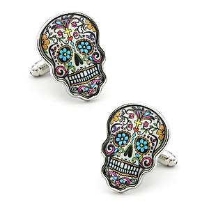 iGame Day Of The Dead Cuff Links Muti-color Brass Material Sugar Skull Design Cufflinks with Gift Box