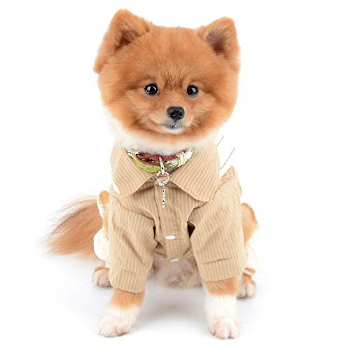 SELMAI Dog Outfits for Small Dogs Boy Summer Striped Shirts with Pants Jumpsuits One Piece Apparel for Cats Puppies Chihuahua Clothes Adorable Overalls for Medium Pets 4 Legs Spring Autumn Brown M