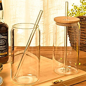 Volpeblu 6 Pack Glass Cups with Lids and Straws, 16 oz Iced Coffee Cup Glass Coffee Cups Drinking Glasses with Bamboo Lids & Glass Straw Beer Drinking Glasses Cute Tumbler for Cocktail, Soda, Water