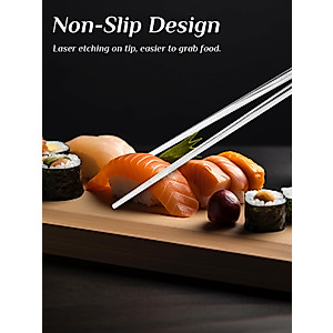 5 Pairs Metal Chopsticks, Reusable 316L Stainless Steel Chopsticks with Laser Engraved Non-Slip, Lightweight Square Design, Japanese Chinese Korean Design, Dishwasher Safe, Gift Set, Fish Pattern