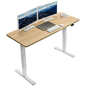 VIVO 60-inch Electric Height Adjustable 60 x 24 inch Stand Up Desk, Light Wood Solid One-Piece Table Top, White Frame, Home & Office Furniture Sets, B0 Series, DESK-KIT-W06C