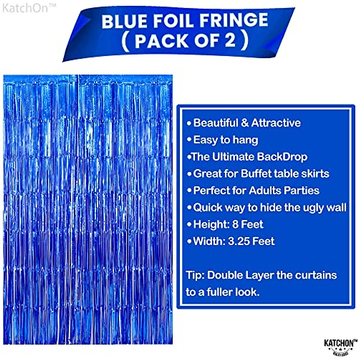 XtraLarge, Blue Foil Fringe Curtain - 8x3.2 Feet, Pack of 2 | Huge Silver 1 Balloon for First Birthday - Pack of 22 | Blue Fringe Curtain, First Birthday Balloons for 1st Birthday Decorations for Boys