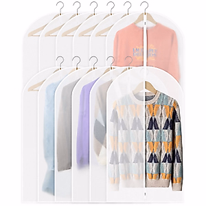 Clear Garment Bags for Hanging Clothes 12 Packs Suit Bags for Closet Storage Hanging Clothes Plastic Garment Bags Dress Bag for Suits, Coats 24'' x 40''