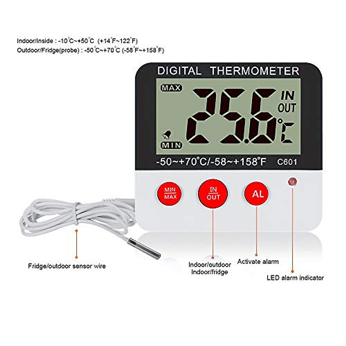 Fridge Thermometer Refrigerator Thermometer Digital Freezer Room Thermometer Fridge Freezer Thermometer with Hi Lo Alarm and Max Min Memory