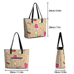 Womens Handbag Heart Love Pattern Leather Tote Bag Top Handle Satchel Bags For Lady