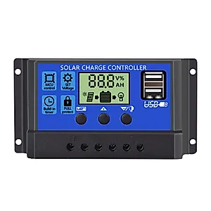 WERCHTAY 30A Solar Charge Controller 12V/ 24V Solar Panel Charge Controller Intelligent Regulator with 5V Dual USB Port Display Adjustable Parameter LCD Display and Timer Setting ON/Off Hours