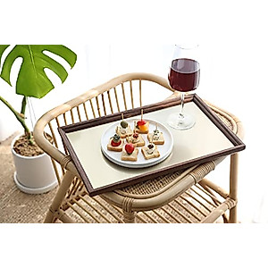 Vernox Large Serving Tray with Stainless Steel for Food, Rectangular Tray Platter with Walnut Wood Frame for Coffee Table, Kitchen, Party - Silver Color (Large)