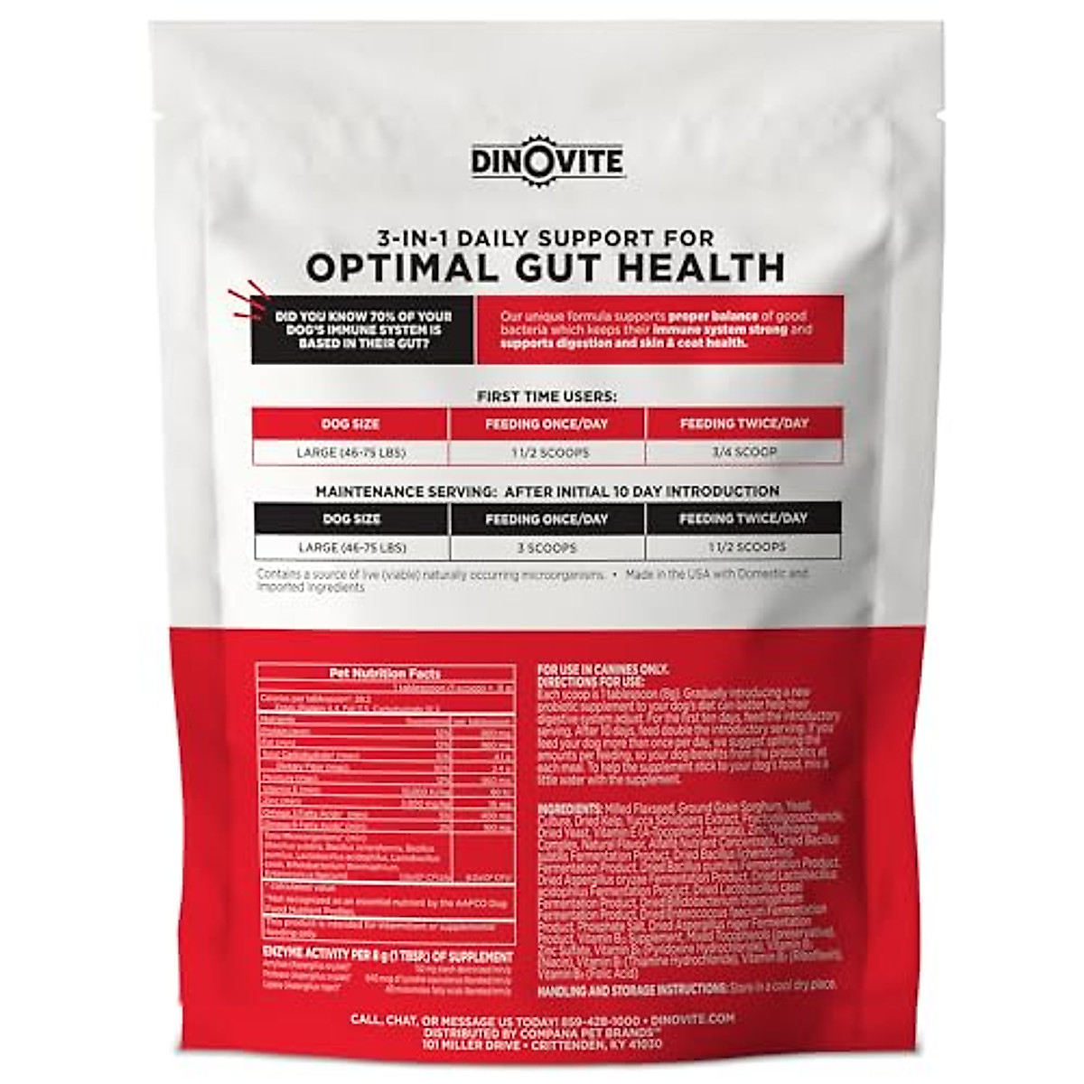 Dinovite Probiotic Supplement for Dogs - Omega 3 for Dogs - Hot Spot Relief - Skin & Coat Supplement for Dogs - 30 Day Supply (30 Day Supply, Large Dogs (45+ lbs))