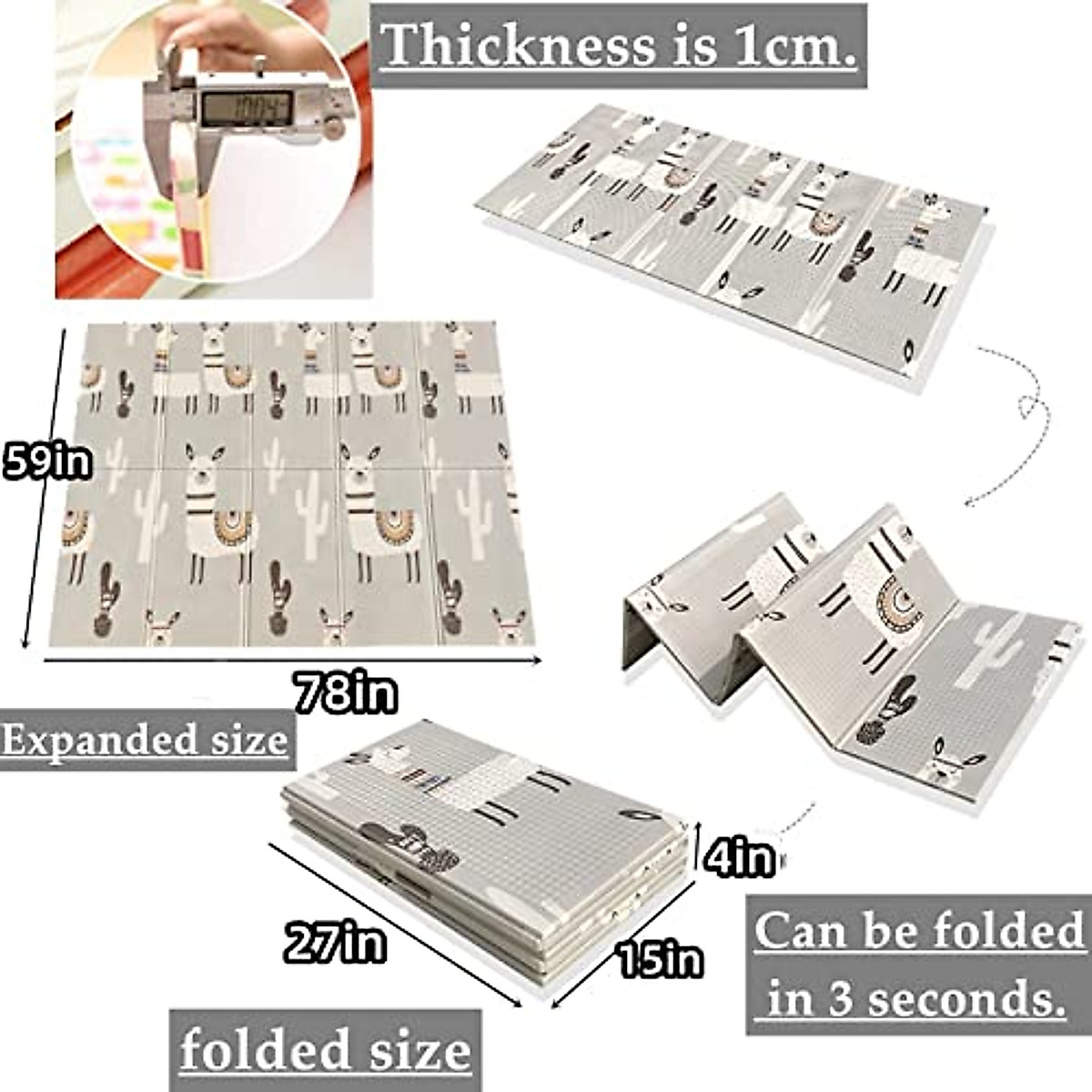 Baby Play Mat Palymat Foldable LXIAOY Extra Large Crawling Pad Reversible Portable for Outdoor and Travel (Gray)