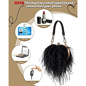 Women Ostrich Feather Tote Bag Heart Shaped Fluffy Purse Clutch Feather Purse Feather Evening Handbag for Wedding Party(Black)
