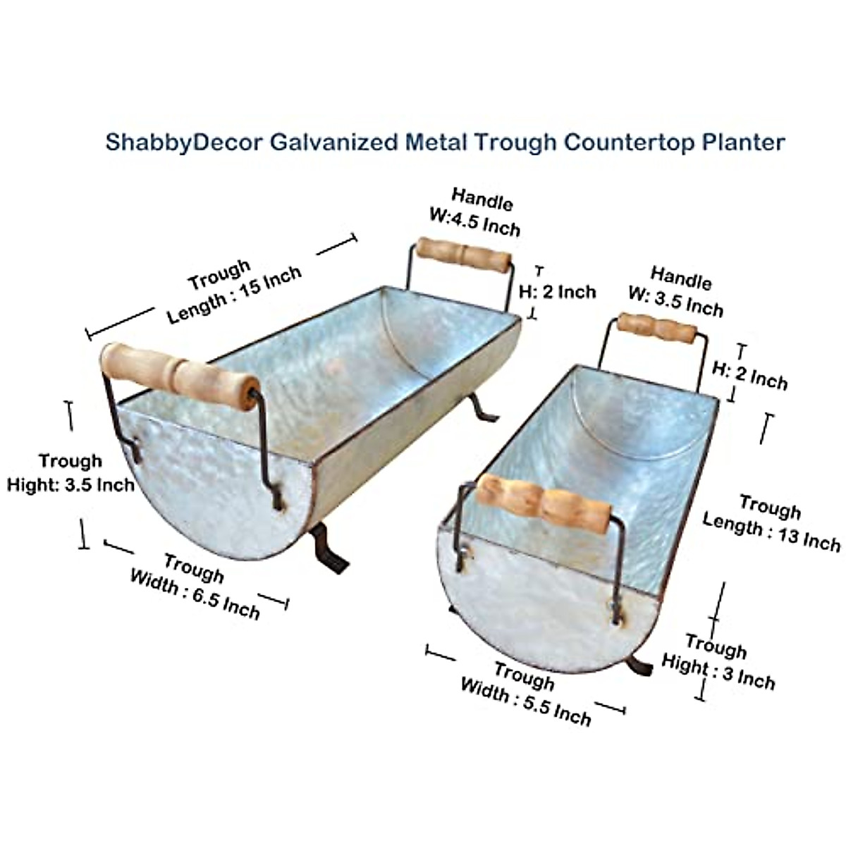 ShabbyDecor Galvanized Metal Trough Succulent Planter Farmhouse Metal Tray Rustic Tabletop Centerpiece Décor Set of 2