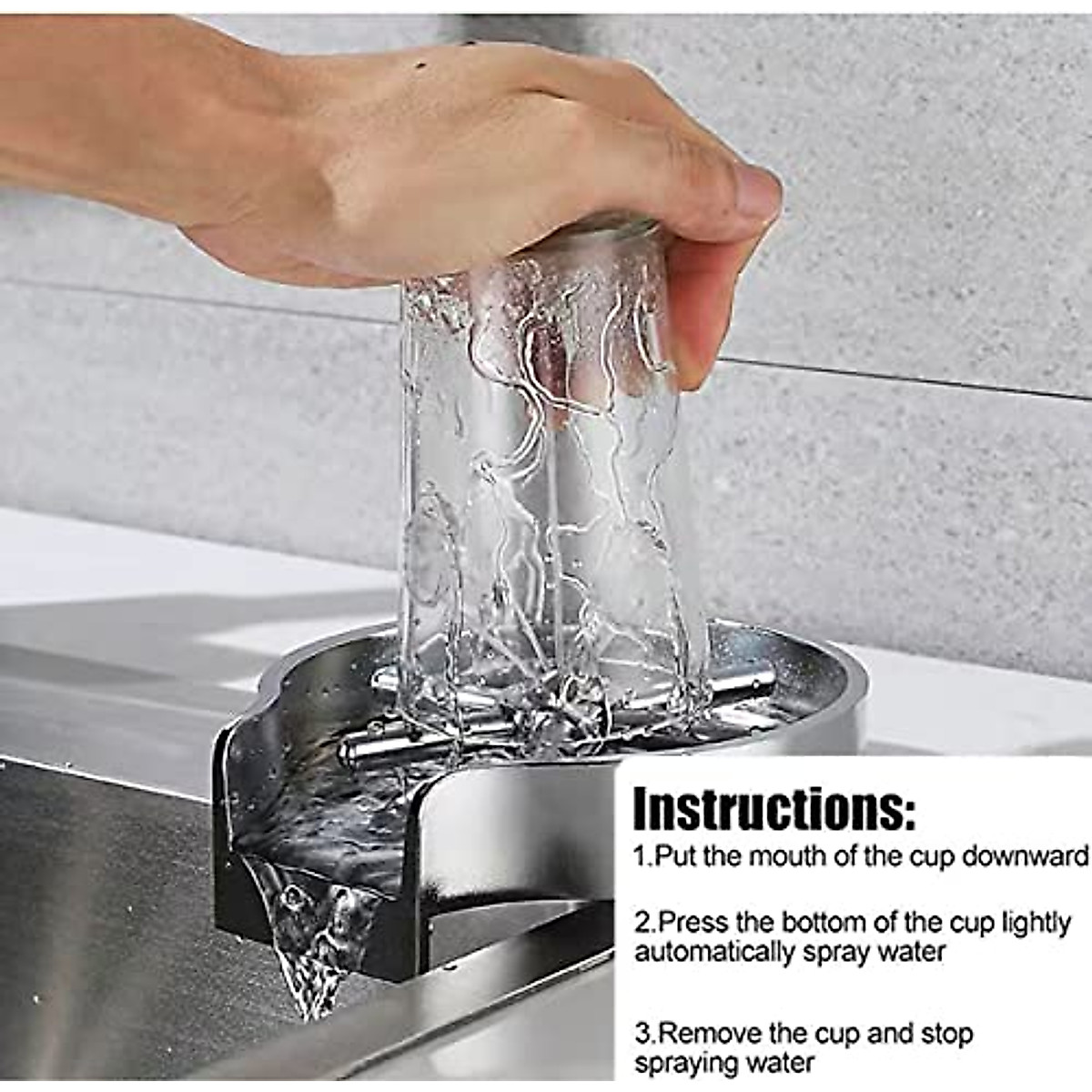 Stainless Steel Glass Rinser for Kitchen Sink, Super Pressure Bottle Washer, HL2121C Cup Washer for Sink, Cup Cleaner with 2 Drying Towel, Kitchen Sink Accessories(Installation Guide Included)