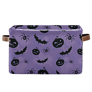 Foldable Storage Basket, Cube Organizer Bins Halloween Pumpkin Bat Cube Bag Dual Handles for Closet Shelf