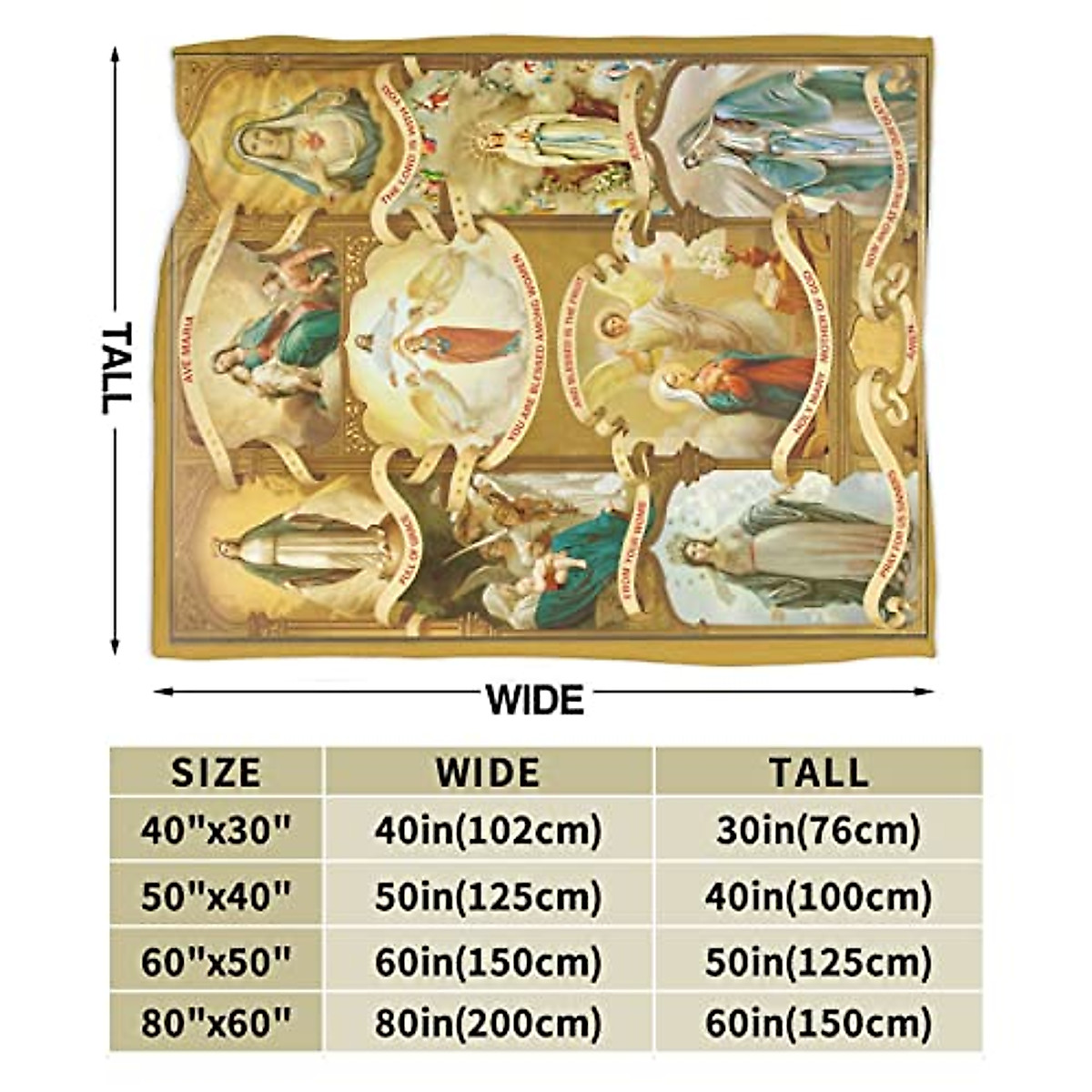 Virgin Mary Throw Blanket Christian Bible Verse Prayer Healing Blanket Catholic Gifts for Women Man Adults Inspirational Faith Scripture Prayer Religious Blanket Soft Cozy Fleece Decor 40''X50''