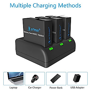 Artman Hero 7/6/5 Battery 1480mAh 3-Pack and 3-Channel LED USB Hero 7 Charger Compatible with Gopro Hero 7 Black,Hero 6 Black,Hero 5 Black,Hero 2018(Not for Silver or White)