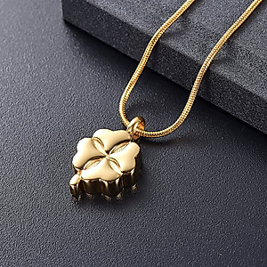 Four Leaf Clover Cremation Jewelry for Ashes for Women Memorial Urn Pendant Necklace Ashes Keepsake Urns (Gold)