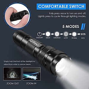 UniqueFire Bright Flashlight T6 LED Handheld Tactical Pocket Mini Penlight丨 5 Modes Waterproof Handheld Torch Portable Small Lanterna for Diary Lighting Hurricane Camping (Pack of 2)