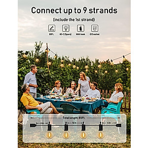 Brightown 80 FT Outdoor String Lights - Connectable Dimmable LED Patio Lights with 80 G40 Globe Plastic Bulbs, All Weatherproof Commercial Hanging Lights for Outside Party Backyard Porch Bistro