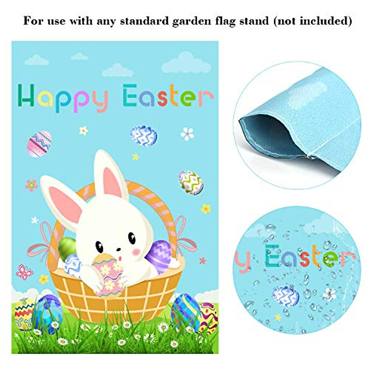 WEBSUN Happy Easter Day Garden Flag Double Sided 12 x 18 Inch, Polyester Easter Garden Flag for Outdoor Yard & Home Decorations