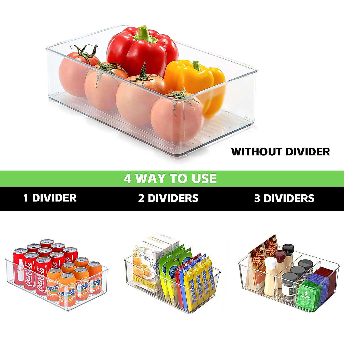 bealy 5 Pack Pantry Organizer and Storage Bins with Removable Dividers, Snack Organizer for Pantry, Chip,Clear Acrylic Food Organizer Bins for Kitchen, Fridge, Cabinet,Packets, Pouches