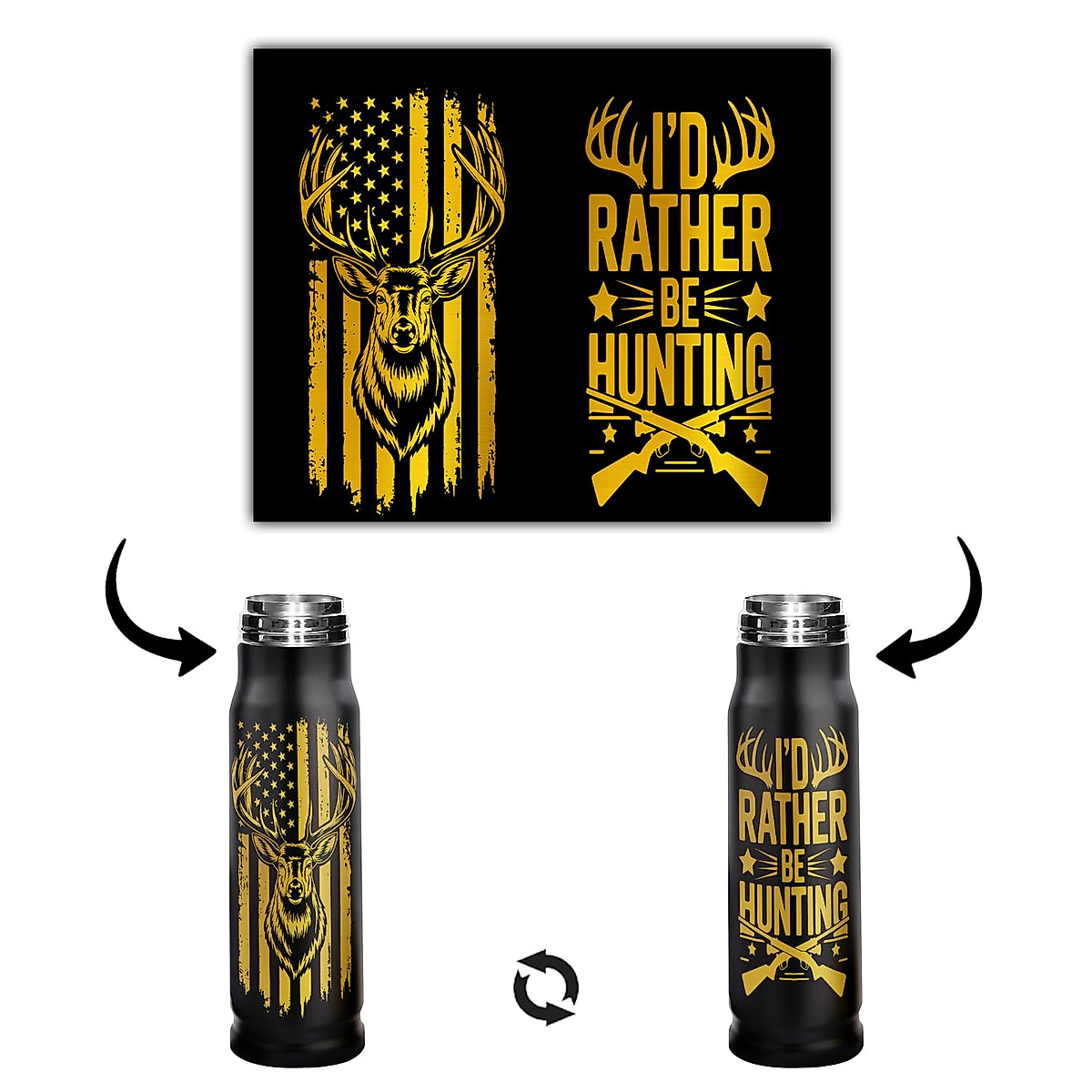 FROOBLEQUIRK I'd Rather Be Hunting Tumbler For Men, 17oz Deer Hunting Bullet Tumbler For Men - Birthday, Fathers Day, Christmas Gift For Hunters - Hunting Gifts For Men Dad Son Husband Friends