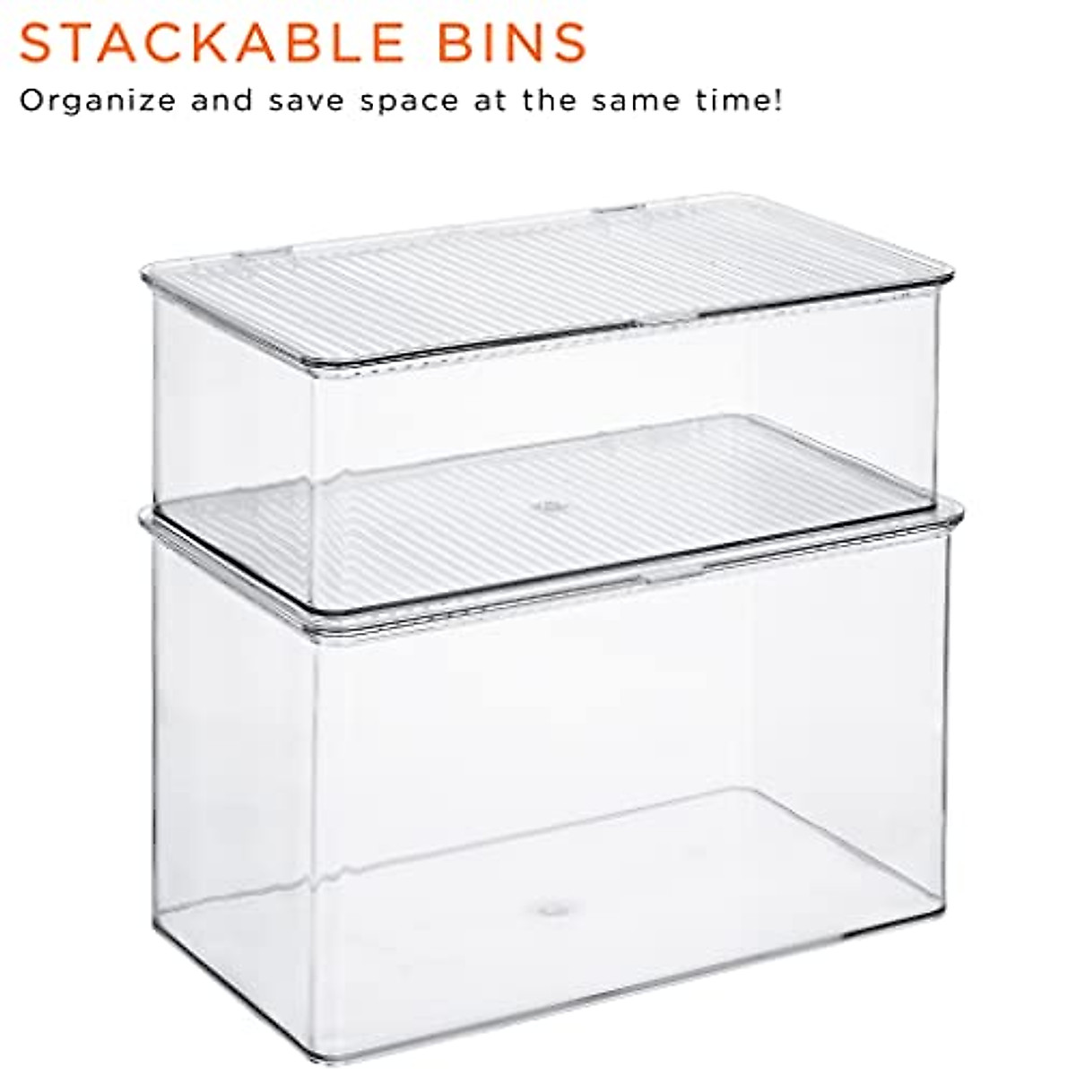 Sorbus Pantry Storage with Lids- Clear Plastic Refrigerator Bins- MultiPurpose & Versatile Stackable Cabinet Organizers- Cosmetics, Office Supplies, Food Organizer- 2 Pack (L,M)