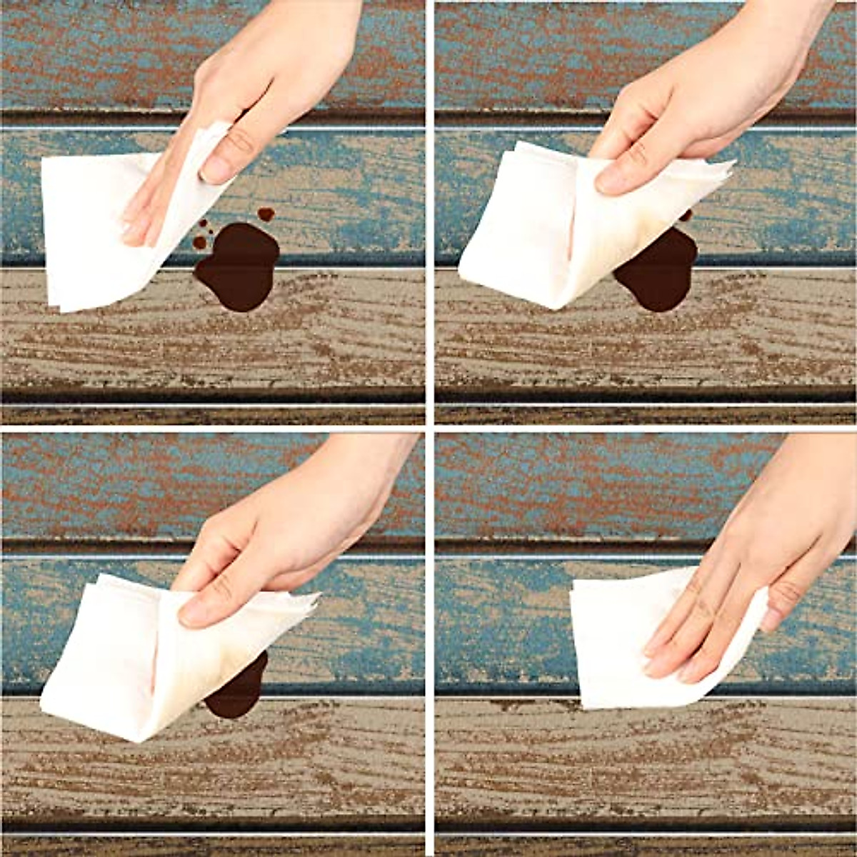 Round Fitted Tablecloth Retro Woodern Polyester Table Cloth with Elastic Edge for Round Table, Waterproof Wipeable Table Cover for Indoor Outdoor Picnic, Fits Tables up to 36" - 42" Diameter