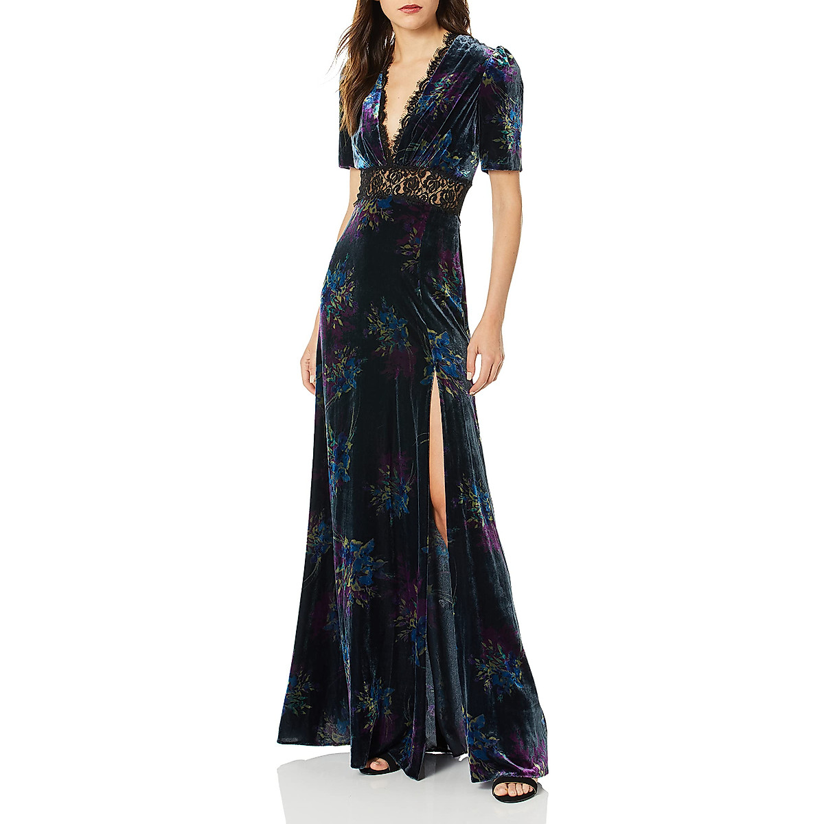 Jill Jill Stuart Women's Printed velevt Gown, Black/Multi, 2
