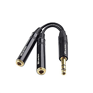 Cable Matters 2-Pack TRS Male to 2X TRS Female 1/4 Splitter Cable (1/4 Inch Headphone Splitter Cable) in Black - 0.2m / 6 Inches
