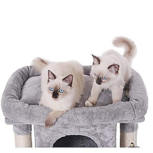 BEWISHOME Cat Tree Cat House Cat Condo with Sisal Scratching Posts, Plush Perch, Cat Tower Furniture Cat Bed Kitty Activity Center Kitten Play House, Light Grey MMJ08G