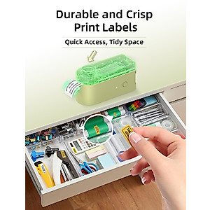 Makeid Label Maker Machine with Tape - Portable & Rechargeable Label Makers with Built-in Cutter.63" Waterproof Tape - Wireless Label Printer Compatible with Android & iOS Devices - Green