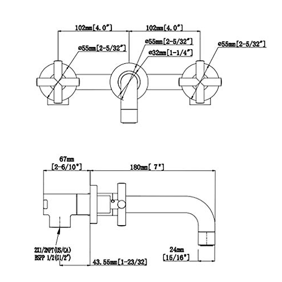 SITGES Matte Black Bathroom Faucet, Double Handle Wall Mount Bathroom Sink Faucet and Rough in Valve Included (Matte Black)