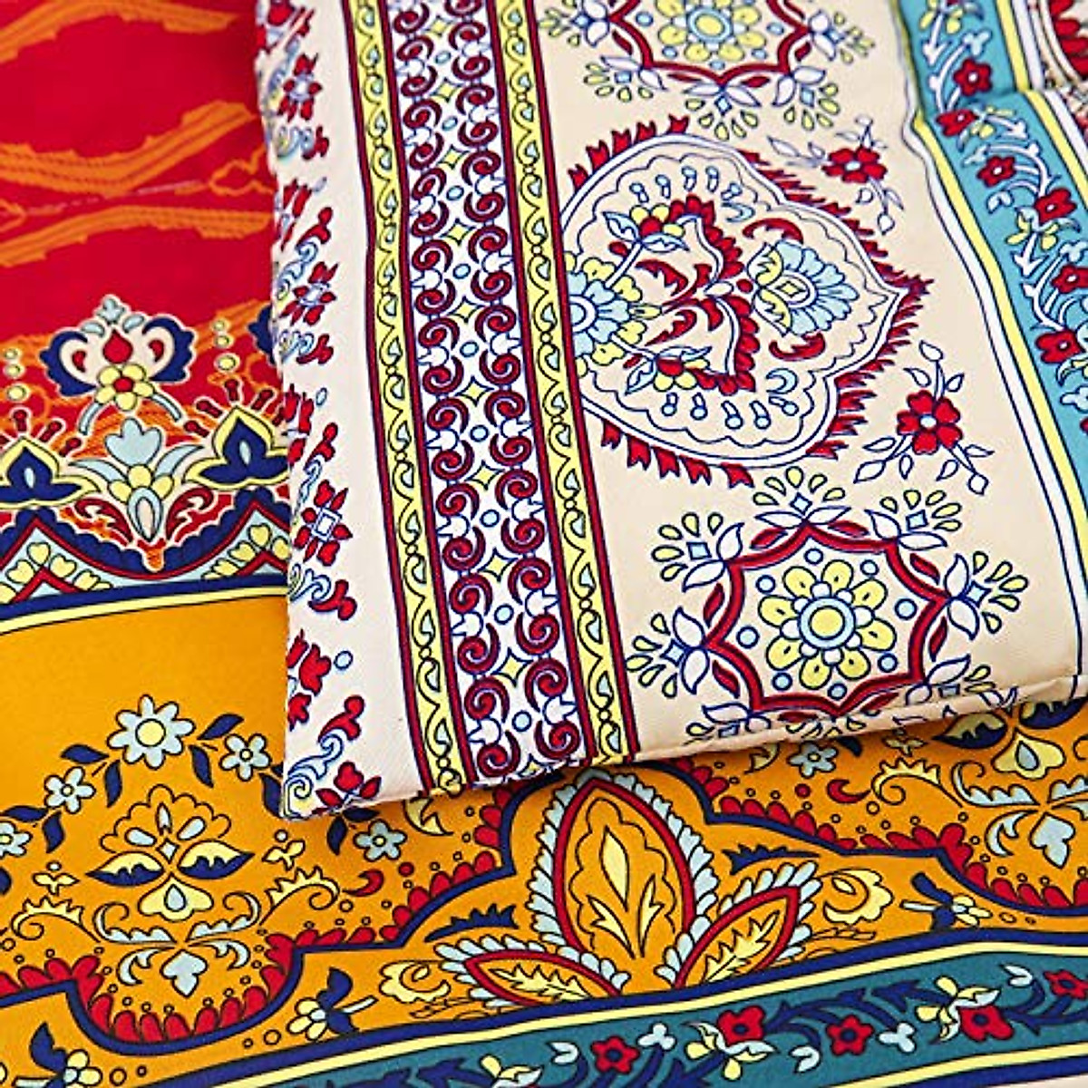 WONGS BEDDING Bohemian Quilt Set and Comforter Set Queen, Boho Striped Pattern Printed Quilt Coverlet for All Season, Soft Microfiber Boho Bedspread Set 90"x96"(3 Pieces, Queen)