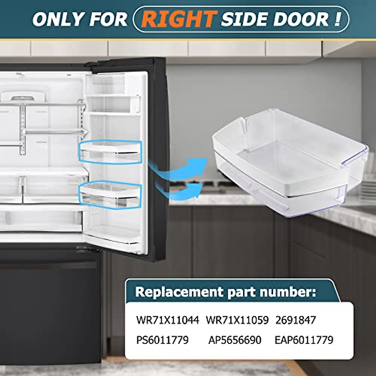 UPGRADED WR71X11044, WR71X11059 Refrigerator Door Bin (Right Door), Compatible with ge Refrigerator (Some Models, not All), Replaces PS6011779, AP5656690, 2691847, EAP6011779 Fridge Door Shelf