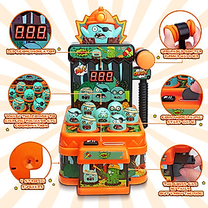 Arcade Game Toys for 3 Year Old, Whack Game Mole, Mini Electronic Interactive Hammering & Pounding Toys, Gift Idea for Toddler Kids Boys Girls Ages 3 4 5 6 7 8+, Cartoon Zombie Style Fun Halloween Toy
