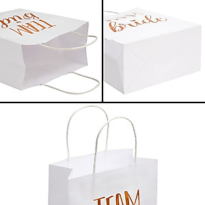 Juvale 20 Pack Bride and Groom Gift Bags with Tissue Paper for Wedding, Groomsmen, Bridesmaid, Reads Team Bride and Team Groom (8 x 4 x 9 In)