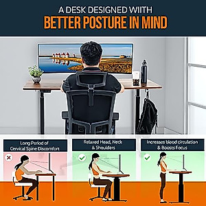 SuperHandy Standing Desk Adjustable Height (63'' x 30'') w/Wireless Charging, USB-C & AC Outlets, 3 Memory Presets - Large Electric Sit-Stand Adjustable Height up to 49'' - Rustic Wood