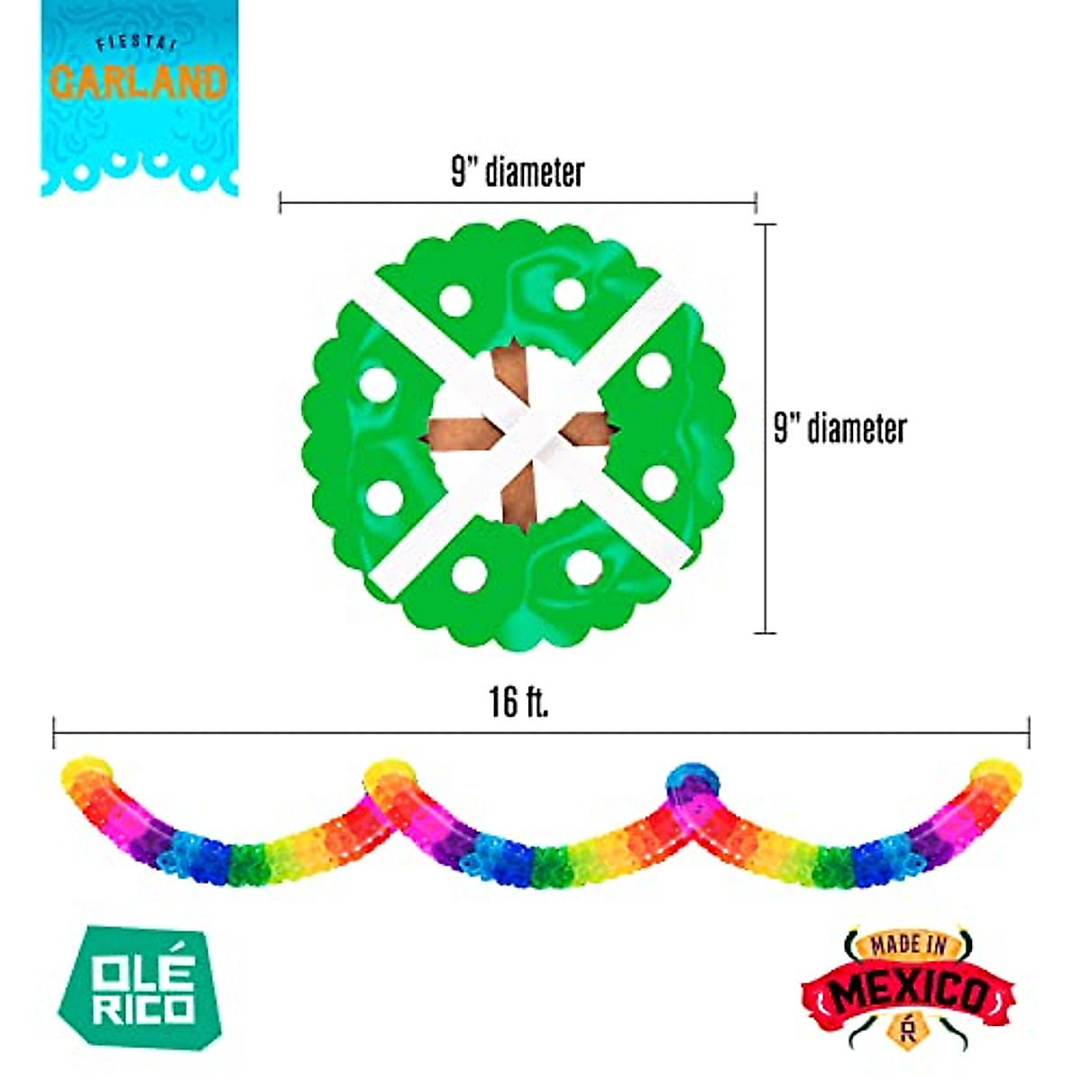 Rainbow Garland 5 Pack - Ideal for Rainbow Party Decorations, Fiesta Party Decorations, Mexican Party Decorations, Party Streamers Supply - 10 Feet Long Each | 9 Inch Diameter by OLÉ RICO