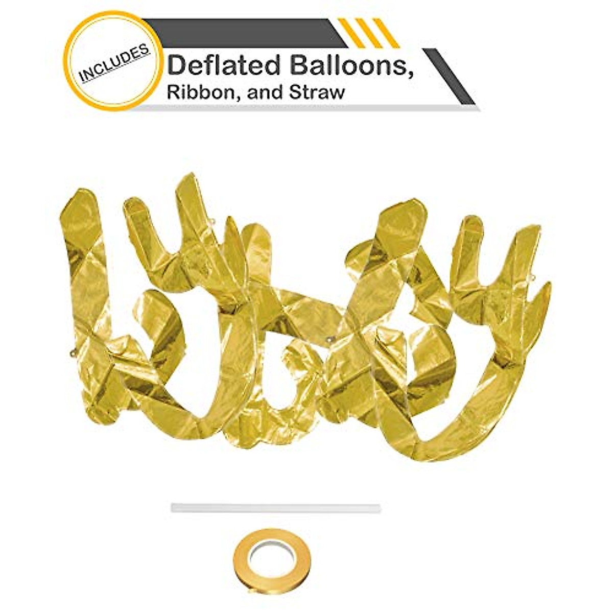 Envizins 16" Gold OH Baby Script Foil Balloons, for Baby Shower Decorations, Girl Gender Reveal, Straw and 32' Roll Ribbon Included