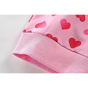 FEDPOP Kids Girls Zip-up Jacket Toddler Hoodies Long Sleeve Heart Print Hooded Sweatshirt Cute Sweater Cotton Tee Shirt Top Fall Winter Clothes Valentine's Day Shirts for Girls Size 7