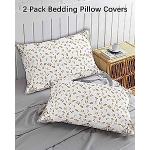 Edwiinsa Thanksgiving Pillow Covers King Standard Set of 2 Bed Pillow, Fall Pumpkin Farmhouse Maple Leaf Grey Plush Soft Comfort for Hair/Skin Cooling Pillowcases with Envelop Closure 20''x36''