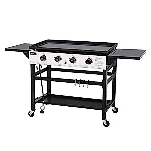 Royal Gourmet GB4002 4-Burner Flat Top Gas Grill, 36-Inch Propane Griddle Restaurant Grade Professional Barbecue Teppanyaki Cooking, For Outdoor Events, Camping and BBQ, Black