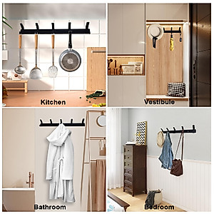 YINJIPIN 2 Pack Coat Rack Wall Mount with 5 Double Hooks for Hanging Heavy Duty, 17 Inch Thick Metal Rust Resistant Coat Hooks, Towel Clothes Jacket Coat Hanger, Hat Rack for Wall (Black)