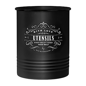 Baie Maison Large Kitchen Utensil Holder for Countertop - Farmhouse Kitchen Tools Storage Organizer Utensil Crock - Black Cooking Utensil Holder for Kitchen Counter - Utensil Caddy Jar Spatula Holder