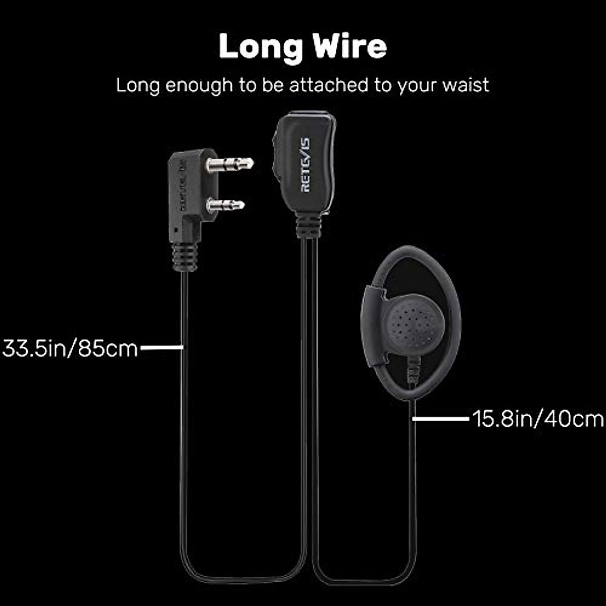 Retevis RT22 Adjustable Soft Earhook Walkie Talkie Earpiece with Mic, Compatible RT22 RT21 RT68 RT22S H-777S RB39 Baofeng UV-5R pxton Walkie-Talkie, 2 Pin 2 Way Radio Earpiece(2 Pack)