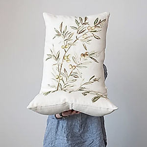 Creative Co-Op Viscose and Linen Blend Printed Botanical Image, Set of 2 Styles Pillows, Cream