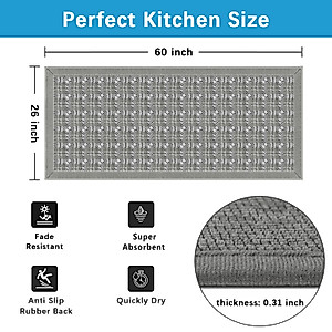 GOYLSER Rubber Kitchen Mats for Floor Non Skid - Absorbent Kitchen Carpet Jute Kitchen Rugs Rustic Hallway Rugs Kitchen Mat Kitchen Bath Mat - Grey Kitchen Mats Runner Rugs Mats for Standing Mat